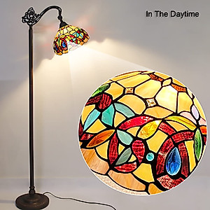 Capulina Tiffany Floor Lamp H62 Tall Inlaid Crystal Victorian Style Stained Glass Soft Light Arched Gooseneck Adjustable Angle Reading Lamp for Living Room Bedroom