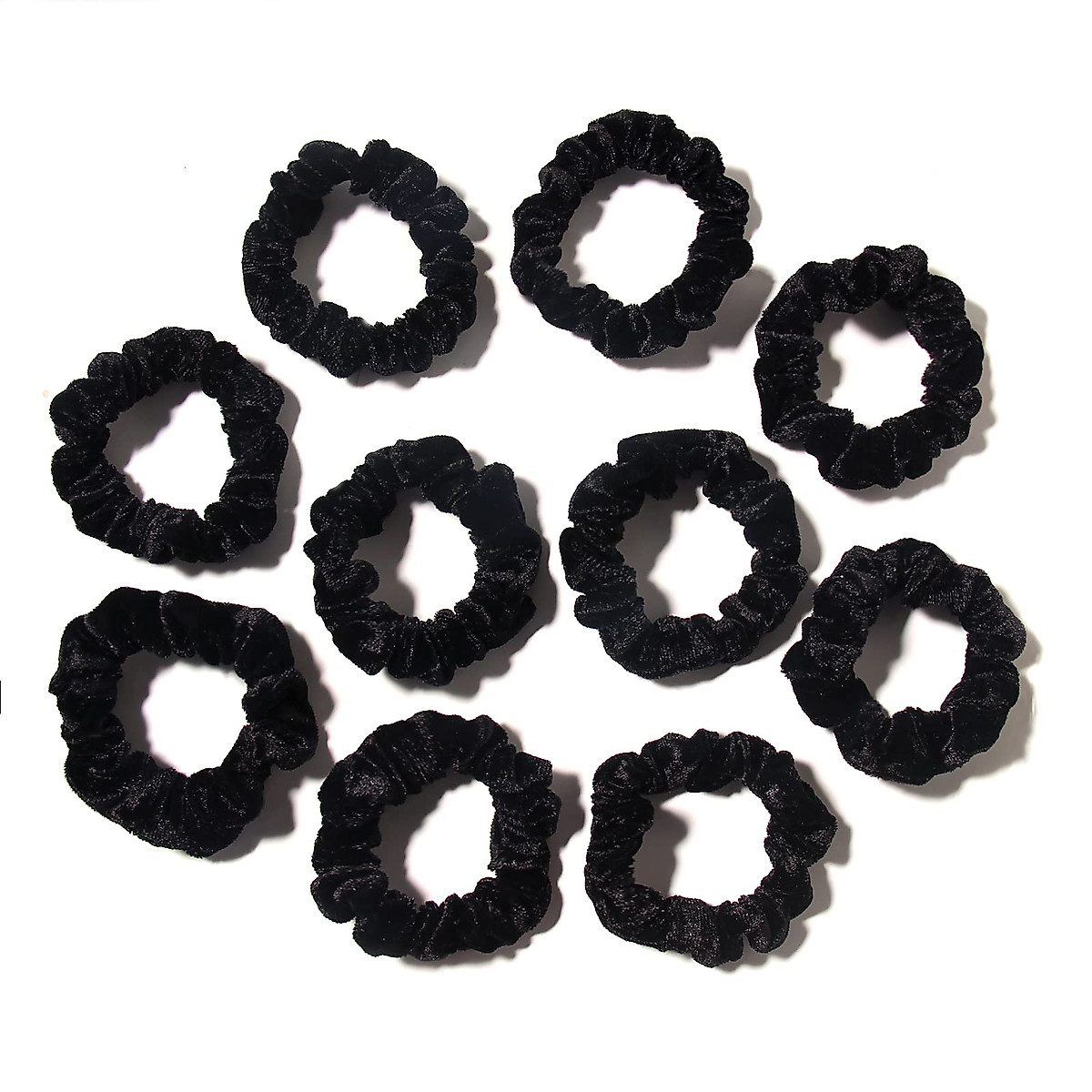 Pack of 10 Small Velvet Scrunchies for Women Hair Accessories, Mini Thin Elastic Hair Ties (Black)