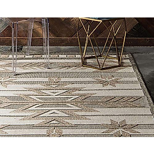 Unique Loom Modern Collection Geometric, High-Low Pile, Vintage, Arrows, Indoor and Outdoor Area Rug, 9 ft x 12 ft, Light Brown/Beige