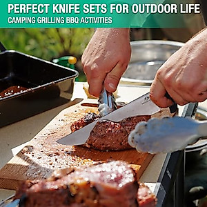 Mossy Oak Outdoor Knife Set - 6 PCS Chef Knife Set with Roll Bag - Premium Stainless Steel BBQ Knife Sets with Ergonomic Handle - 6’’ Fillet Knife for Fishing - Birthday Gifts for Women Men Lovers