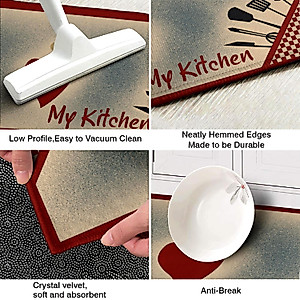 Red Kitchen Rugs Retro Utensils I Love My Kitchen Mat Red Kitchen Decor And Accessories Checkerboard Non-Slip Kitchen Rug and Mats Floor Mat Runner Rug for Kitchen Laundry Living Room Front Door