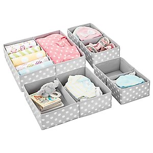 mDesign Fabric Drawer Organizer Bins, Kids/Baby Nursery Dresser, Closet, Shelf, Playroom Organization, Hold Clothes, Toys, Diapers, Blankets, Lido Collection, Set of 2, 2 Pack, Natural/Blue Stripe