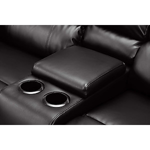 EMKK Home Power L-Shape Sectional Sofa Reclining, Modern Upholstered PU Leather Extra Wide Lounge Couch with Consoles,4 Cup Holders and Storage,Fabric Sofá for Living Room Apartment, b-Black Large