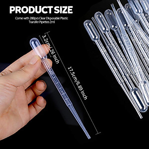 Teenitor 200PCS 2ML Disposable Pipettes Plastic Transfer Pipettes Eye Dropper Plastic Pipettes Dropper for Science Experiments, Essential Oil Blending, Crafting