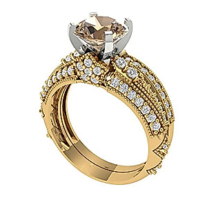 Clara Pucci 2.05ct Round Cut Solitaire Conflict Free Yellow Moissanite Wedding Engagement Anniversary Ring Band set 18k 2 Tone Gold 8.25