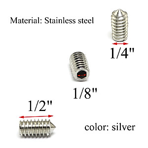 Pro Bamboo Kitchen 20pcs 1/4-20x1/2" Hexagon Hex Socket Set Grub Screws 304 Stainless Steel Full Thread Cone Point Grub Screw