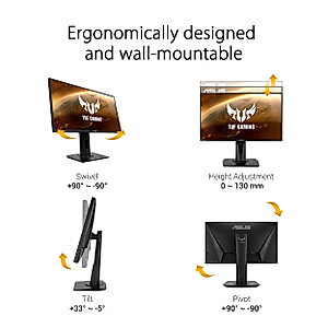 ASUS TUF Gaming VG259QR 24.5” Gaming Monitor, 1080P Full HD, 165Hz (Supports 144Hz), 1ms, Extreme Low Motion Blur, G-SYNC ready, Eye Care, DisplayPort HDMI, Shadow Boost, Height Adjustable,Black