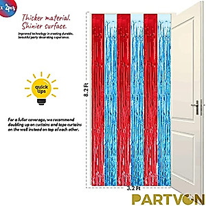 Circus Carnival Red Blue Tinsel Foil Fringe Curtains - Dr Seuss Birthday Dr. Suess Cat in The Hat Theme Party Indoor Outdoor Decoration Photo Props Backdrops Nurse Graduation Party Supplies