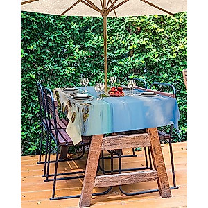 CyCoShower Outdoor Tablecloth Palm Tree Beach Sea Cloud Blue Sky Island Reef Stone Spillproof Outdoor Tablecloth with Umbrella Hole Zipper for Spring Summer Patio Table,52"x70"