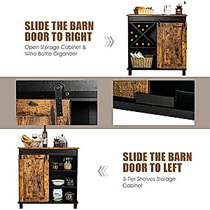 SEASD Kitchen Buffet Storage Sideboard with Sliding Barn Door Wine Rack Dining Cabinet