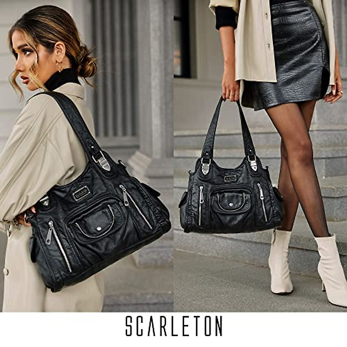 Scarleton Handbags for Women, Purses for Women, Hobo Bags for Women, Purses and Handbags, Womens Purse w/Multi Pocket, H163501, Black