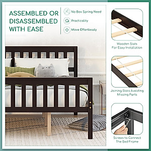 Airdown Queen Size Bed Frame No Box Spring Needed, Metal Platform Bed Frame Queen with Wooden Headboard, Mattress Foundation with Wood Slat Support, Easy Assembly, Noise-Free