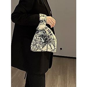 Verdusa Women's Printed Crochet Hobo Handbag Satchel Bag Mini Purse White Black one-size