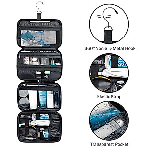 BAGSPRITE Hanging Toiletry Bag - Water-Resistant Travel Toiletry Bag - Large Travel Bag for Toiletries - Multiple Compartments and 1 Hook (Black)
