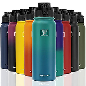 Fanhaw Insulated Water Bottle - 20 Oz (Chug Lid) Dishwasher Safe Stainless Steel Double-Wall Vacuum Reusable Leak&Sweat Proof Sports Water Bottles with Standard Mouth Anti-dust Lid (Green Blue)