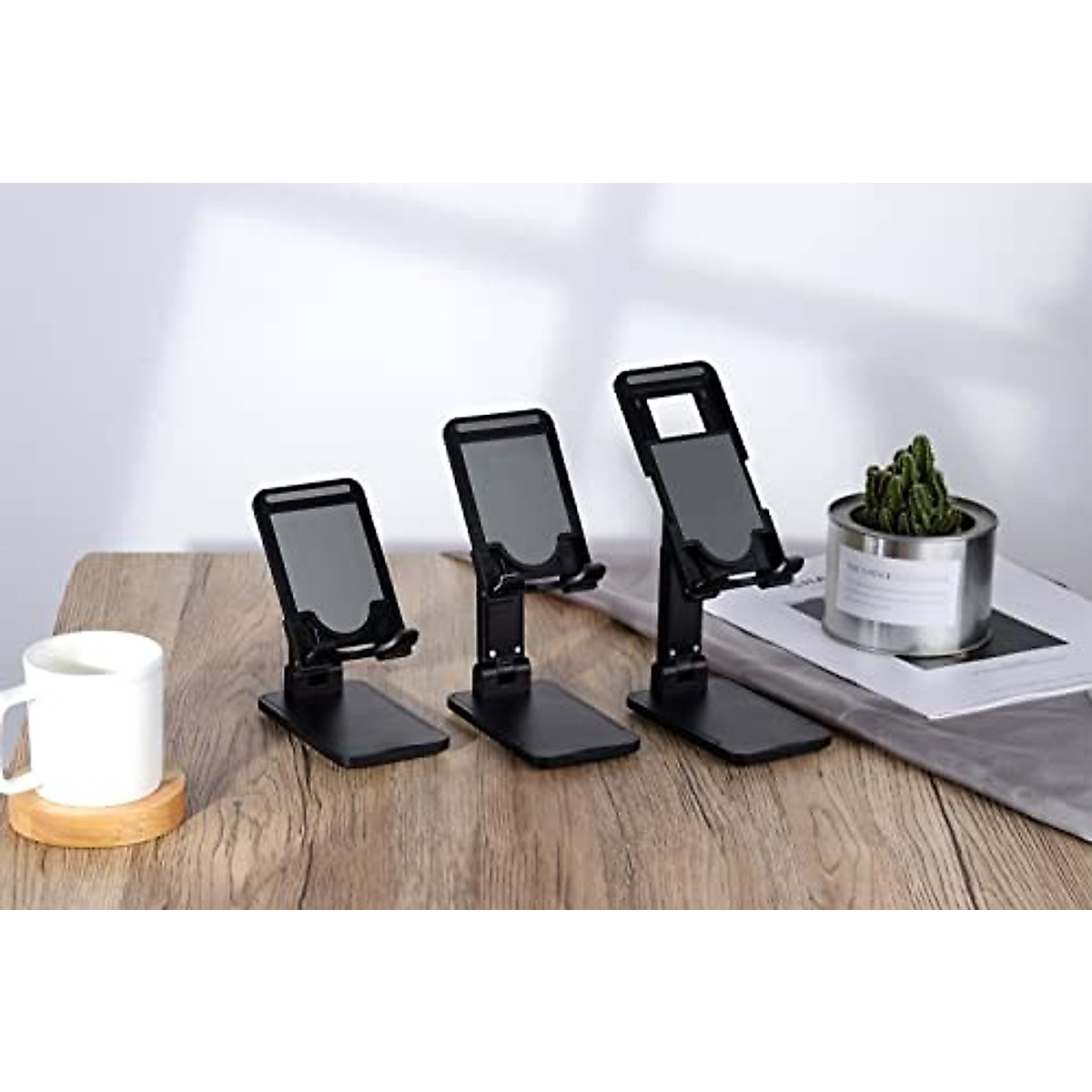 Adjustable Cell Phone Stand, Angle Height Adjustable, Foldable Desk Cell Phone Stand Holder, Phone Dock Cradle Compatible with All Mobile Phones, iPhone, Switch, iPad, Tablet (Black)