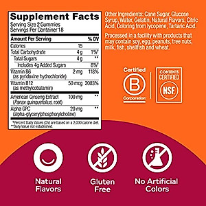 Olly Laser Focus Gummy 18 Day Supply Gummies Ginseng Alpha GPC B Vitamins Chewable Supplement, Berry Tangy Tangerine, 36 Count
