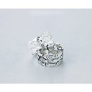 Helen de Lete Simple School Fish Geometric Pattern 925 Sterling Silver Open Ring-white silver