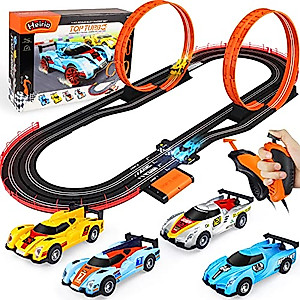 Electric Slot Car Race Track Sets for Boys 6+ Year Old, 4 Slot Cars 1:43 Scale with Headlights, 2 Loops, Lap Counter, 2 Controllers, Dual Racing 2 Player Game, Gifts Toys for Boy Kids Age 6 7 8-12
