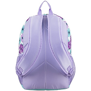 Eastsport Multi Pocket Backpack, 18” Triple Compartment Book Bag w/Adjustable Padded Straps - Purple Flowers