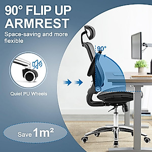 Ergonomic Mesh Office Chair for Tall People, High Back Mesh Chair with Adjustable Flip Up Armrest & 2D Headrest &, 135°Tilt Function, Mesh Seat, Swivel Executive Task Chair for Home 350lb