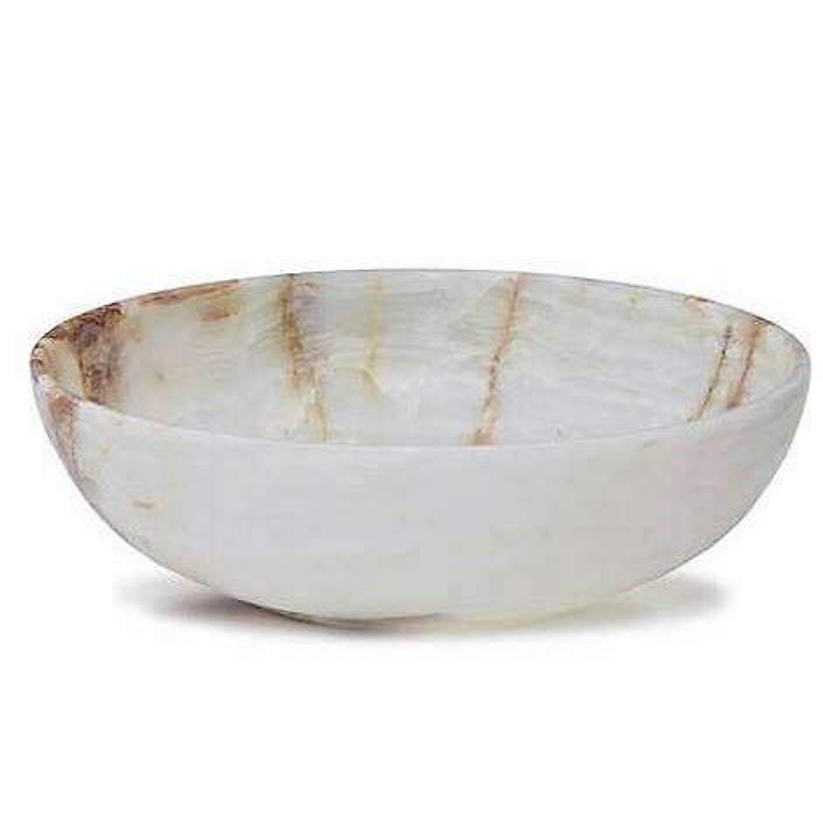 Khan Imports Large White Onyx Stone Bowl, Decorative Marble Fruit Bowl Centerpiece - 12 Inch