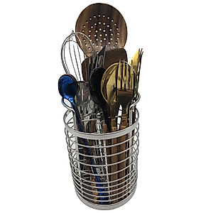 BESSKON Kitchen Utensil Holder for Countertop, 4 Compartment Stainless Steel Cooking Utensils Holder for Spatula, Spoon and Fork, Cutlery Silverware Caddy Party Picnic Flatware Holder 4.1" x 6.2"