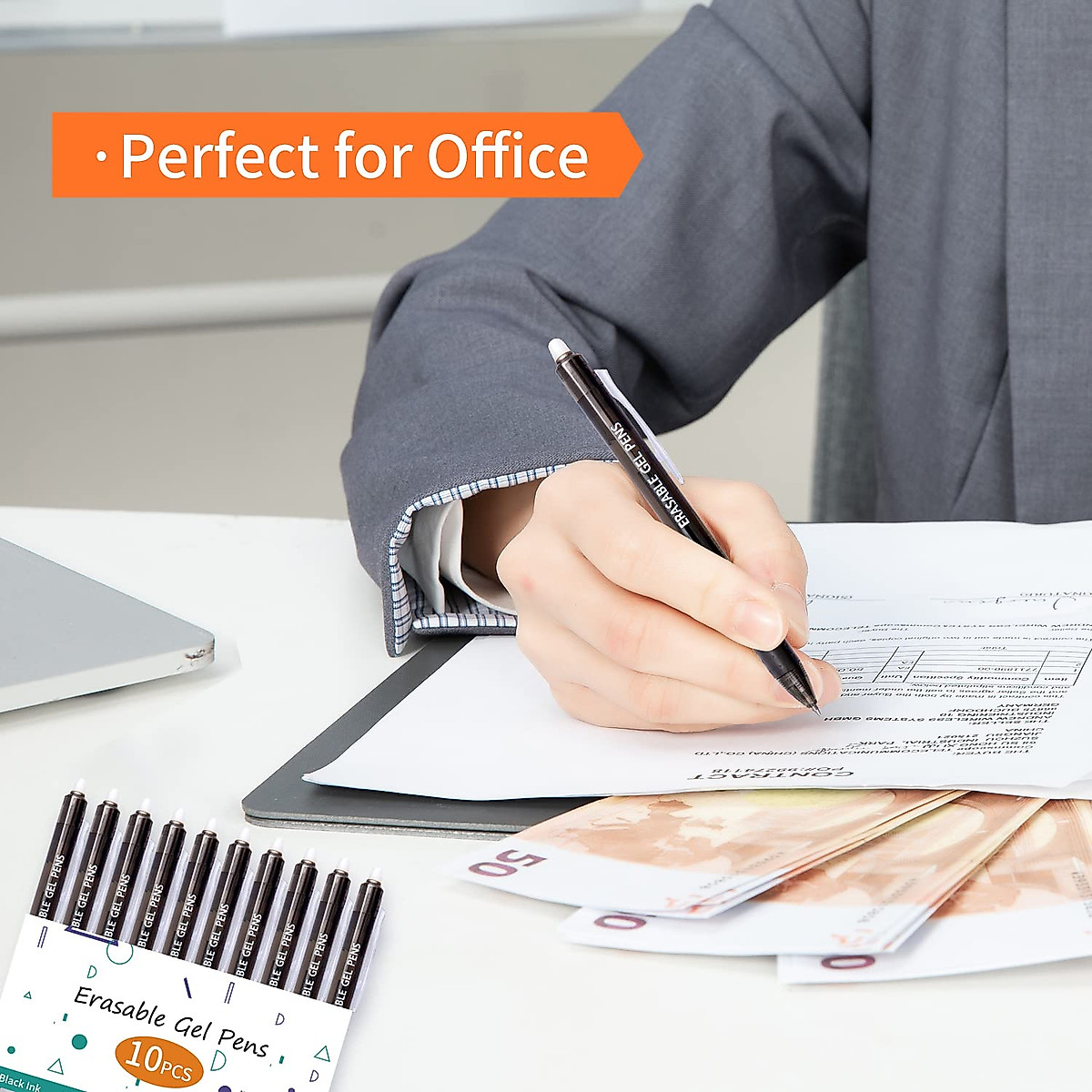 Vitoler 10 Pack Erasable Gel Pens, 0.7 mm Fine Point Retractable Pens, Black Ink Erasable Pens for Completing Sudoku and Crossword Puzzles