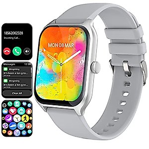 Smart Watch(Answer/Make Call), 1.96" Touch Screen Smartwatch for Android and iOS Phones with Heart Rate Monitor, Blood Oxygen Tracking, Sleep Monitor, IP68 Waterproof Fitness Tracker for Men and Women