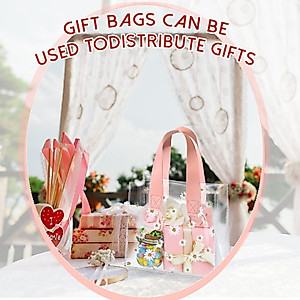 Clysee 24 Pcs Clear Gift Bags with Handles Daisy Clear Plastic Gift Wrap Bag Reusable Transparent PVC Tote Bag Goodie Gift Packing Bag for Valentine's Day Wedding Shopping Baby Shower Birthday(Pink)