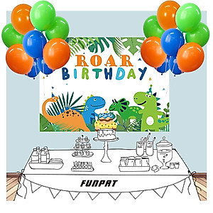 FUNPRT Blue Green Orange Latex Balloons Garland,97 Count Children's Dinosaur Theme Party Decoration