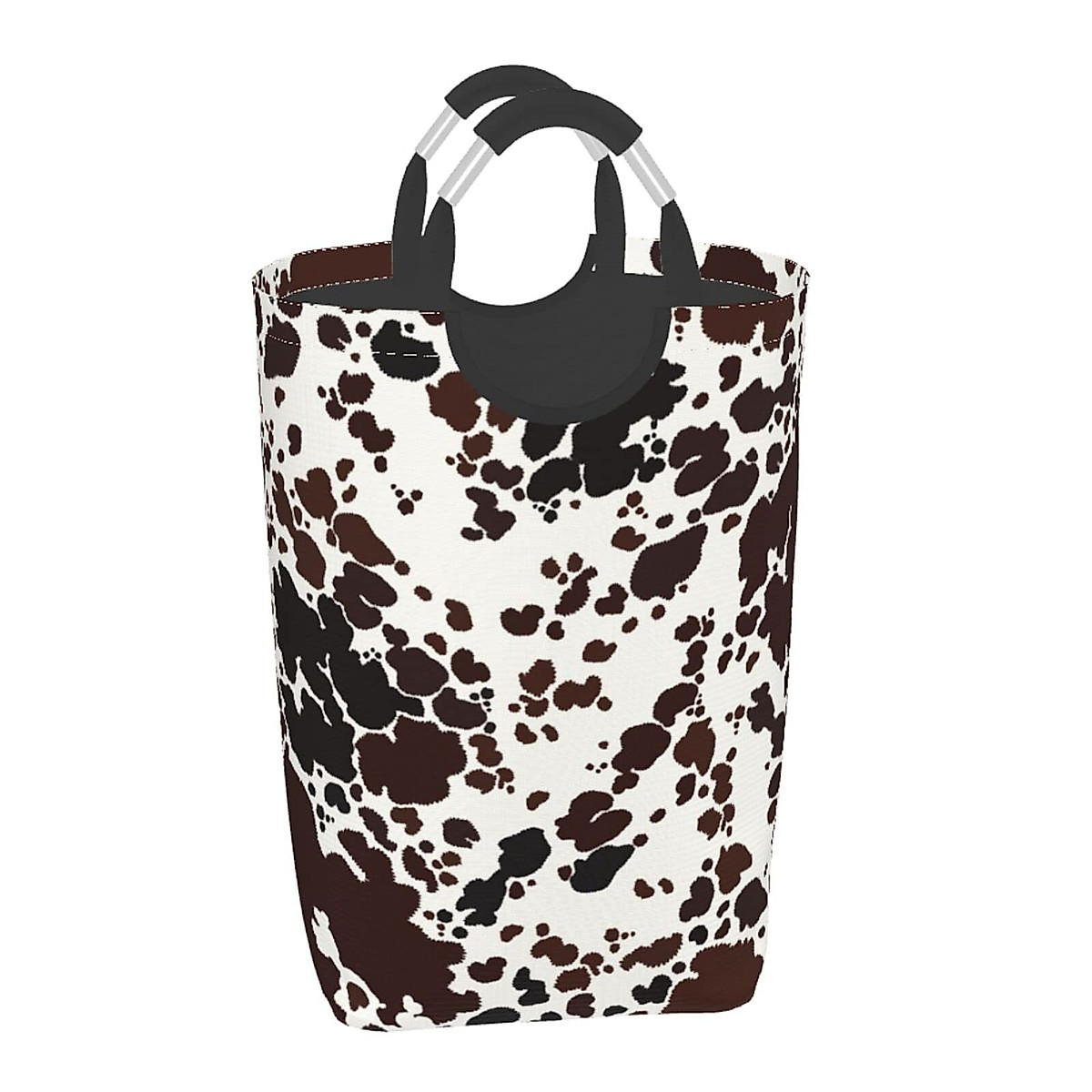 MIFSOIAVV Cowhide Brown Milk Cow Print Large Laundry Basket Collapsible Organizer Bin Animal Cowhide Skin Pattern Laundry Hamper with Handles Durable Washing Bin Dirty Basket for Nursery Clothes Toys