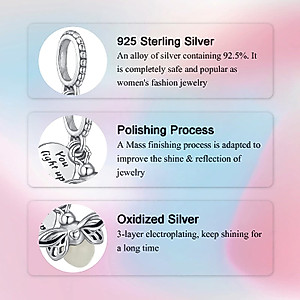Alstade Night Glow Firefly Dangle Charm 925 Sterling Silver Charms fits Bracelets and Necklace Pendant Bead Charms Jewelry Present for Women Family Friends