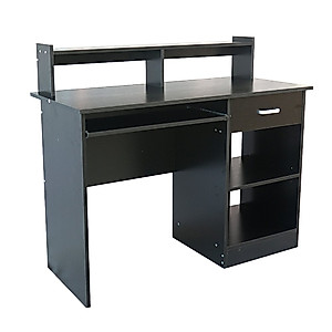 DESIGNSCAPE3D Modern E1 15MM Chipboard Computer Desk with Keyboard Tray, Drawer, and Shelf - Ideal for Study and Work (Black)