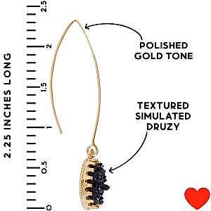 Black and Gold Earrings for Women - Black Dangle Earrings for Women, Long Black Earrings for Women Dangling, Boho Black Drop Earrings for Women, Simulated Druzy Gold Tone Black Statement Earrings