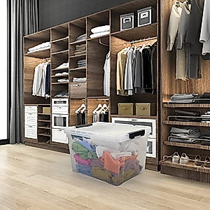 Hespama 50 Quart Clear Plastic Storage Box Bin with Wheels, 4 Packs