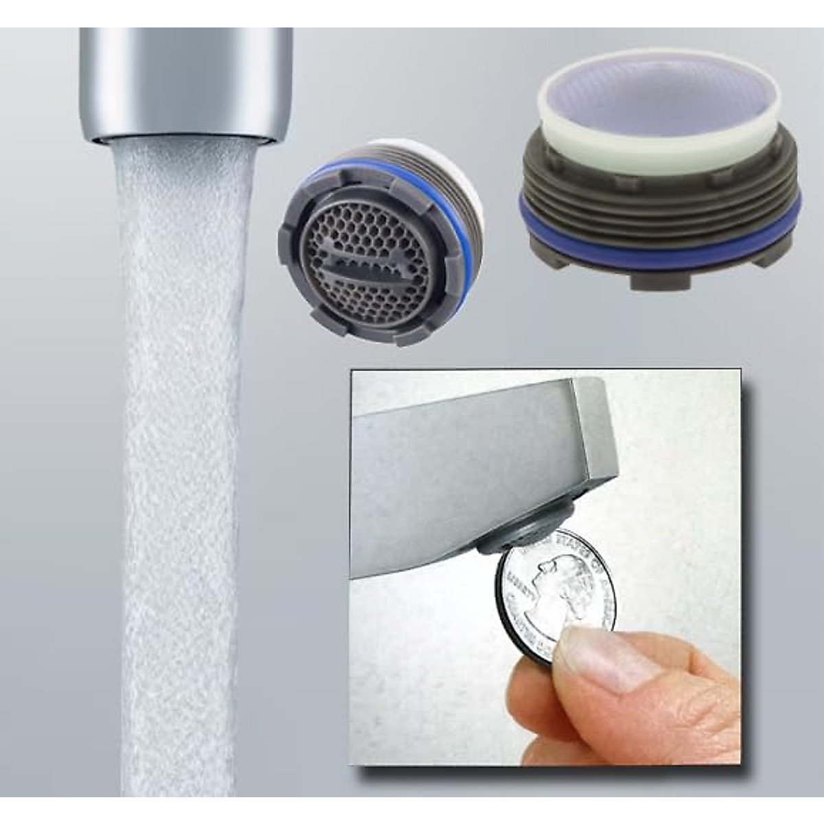 Cache Coin Slot Faucet Aerator Hidden Aerated Stream flow Rates for Kitchen Bathroom Male Standard/Junior Small Sizes (Blue 1.0 gpm, Regular Male)