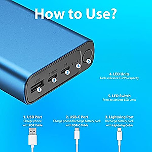 Miady USB-C 18W PD 3.0 Portable Charger 20000mAh, Fast Charging Power Bank/w MFi Certified Lightning Cable and 18W PD Charger, Power Pack Compatible with iPhone 13/13 Pro/Max/12/12 Pro/Max/11, etc