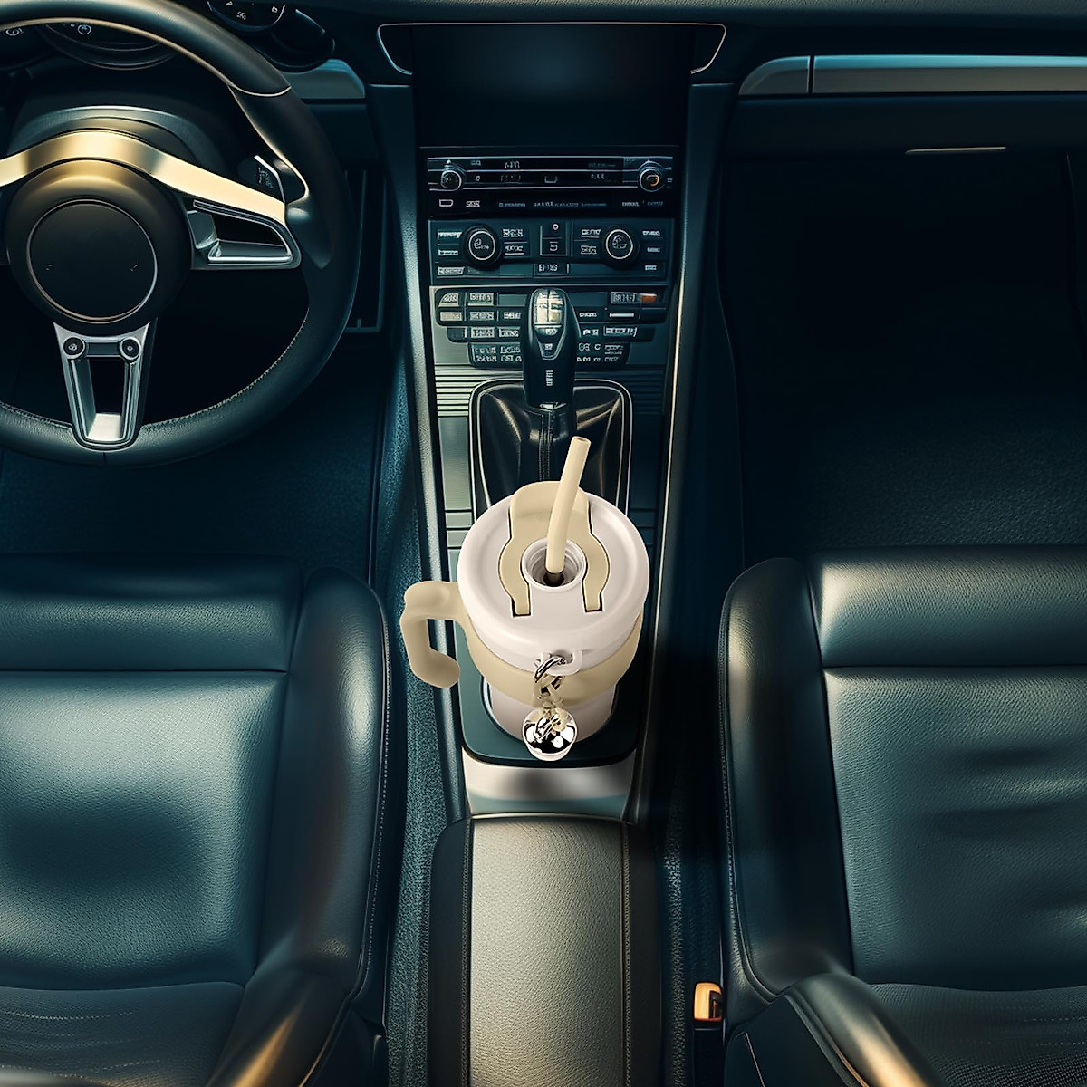 40 oz Tumbler with Handle, Stainless Steel Double Wall Vacuum Bottle Travel Mug, 100% Leakproof Insulated Tumbler with Straw and Lid, Reusable Coffee cup for gift (Beige)