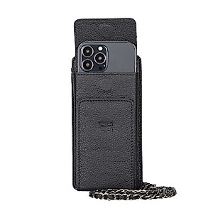 BOULETTA Crossbody Bag Cellphone Purse for Women-Leather Zipper Shoulder Wallet with Phone Pocket and Chain Strap 4 Card Slots Small