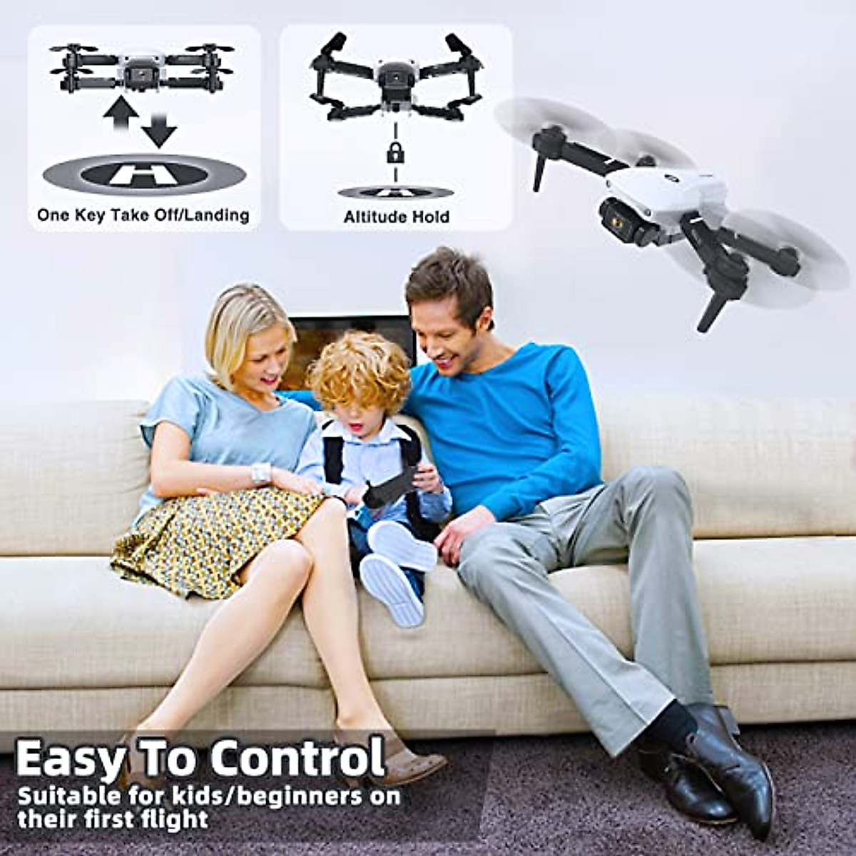 Mini Drones with 2 Cameras HD 720P WIFI FPV idea10 Drone for Beginner Adults RC Quadcopter with Optical Flow Positioning Altitude Hold 360° Flip 2 Batteries