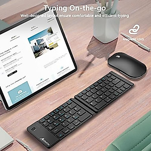 Acoucou Foldable Keyboard and Mouse Combo, Wireless Keyboard and Mouse Set, Portable Travel Keyboard for Tablet Smartphone Laptop, Compatible with Mac/iOS Windows Android System-3 Bluetooth Channels