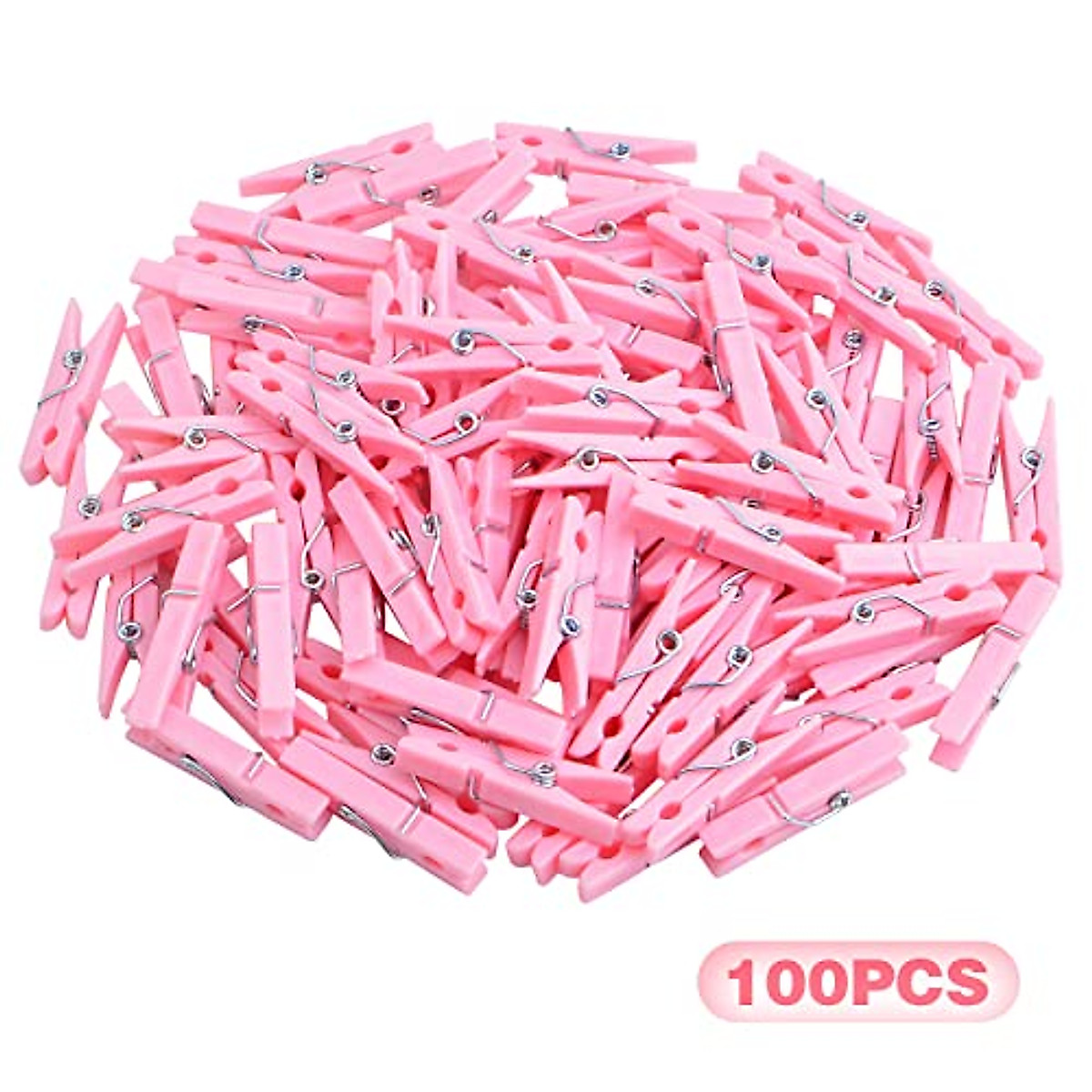 100 Piece Pink Plastic Photo Clips Small Laundry Clothespins Clips Decorative Craft Paper Clips for String Fairy Lights Picture Home Office Decor, 34 x 5 x 8.5 mm