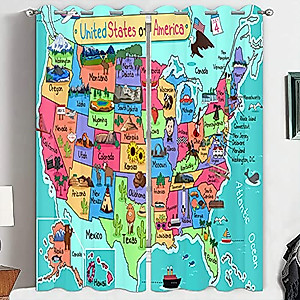 JretailAx United States Map Curtains Facts Geography USA Map Living Room Curtains United States Map Bedroom Blackout Curtains America Map Curtains W 42" L 63" Kids Teenager Boy Girl Gift 1