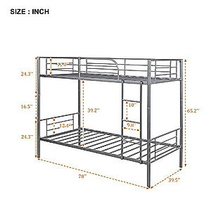 Metal Bunk Bed,Twin Over Twin Heavy Duty Bed Frame with Guardrails and Ladder for Boys, Girls,Teens and Adults,Convertible to 2 Separated beds(Silver)