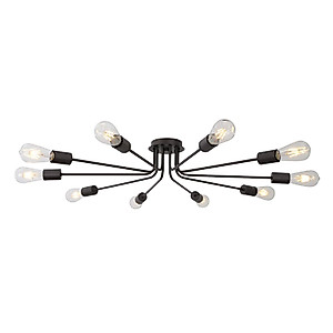 TULUCE Modern Semi Flush Mount Ceiling Light Industrial 10 Light Vintage Oil Rubber Bronze Sputnik Chandelier Lighting Industrial Kitchen Light Fixture