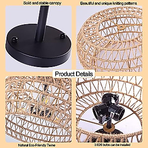 Rattan ceiling light With natural Woven，3-Lights Semi Flush Mount Ceiling Light,twine with Woven Lamp Shade,size 10*12",Boho Ceiling Light Fixtures for Kitchen Dining Room Bedroom Hallway Guesthouse