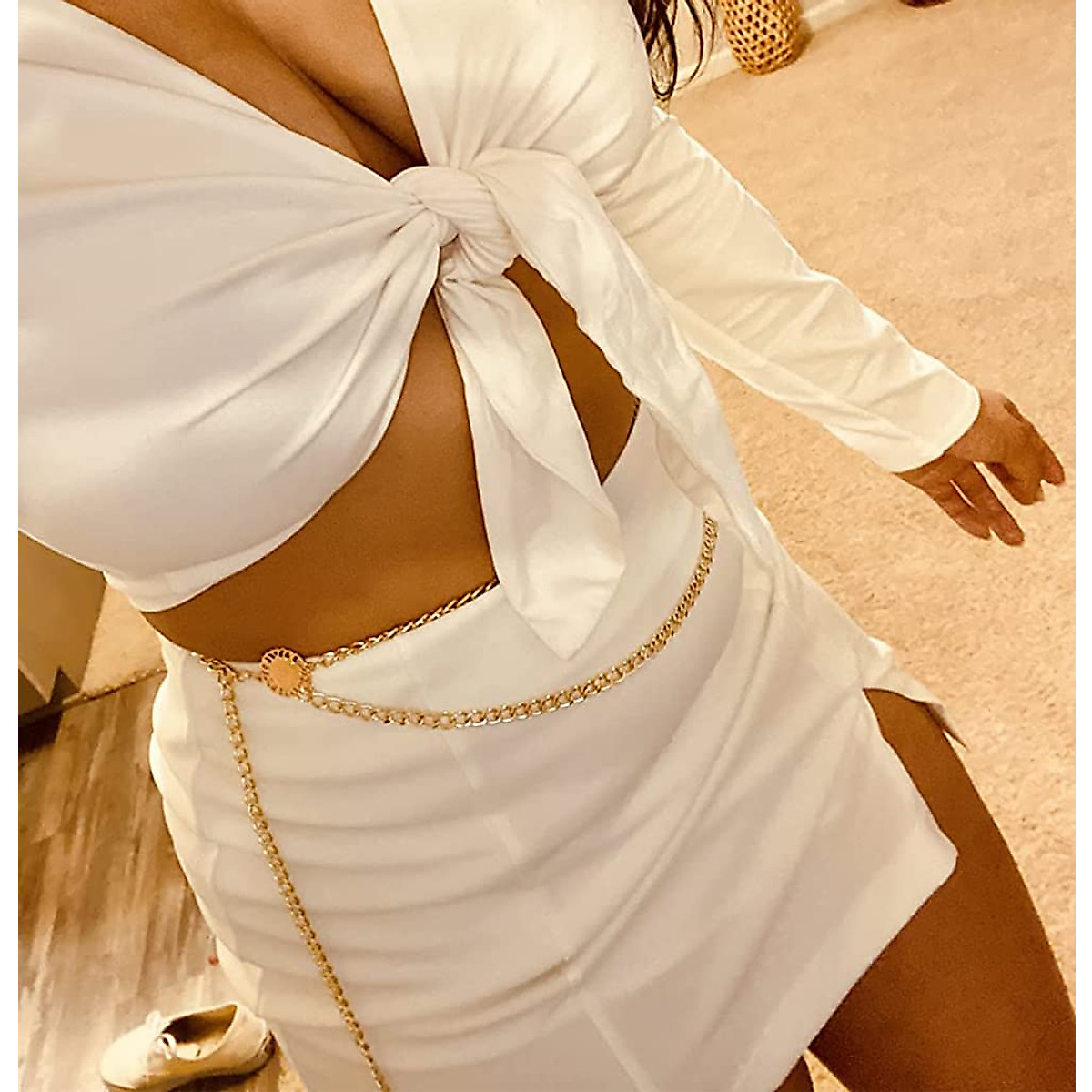 MODRSA Chain Belt Chain Gold Chain Belt for Women Plus Size Gold Waist Chain Belt Layered Womens Belts for Dress Gasparilla 0utfit Women Pirate Accessories 50" 130cm Long