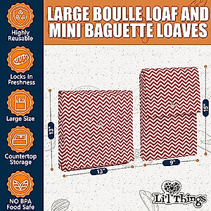 Li'l Things Eco-friendly Reusable Beeswax Bread bags | Set of 2 Sizes 13'x13' & 15’x 9’ | 6 Different Themes | Perfect Bag for Home-Baked | Store-Bought Bread | No Plastic | Red Zig Zag