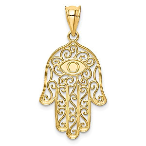 14K Yellow Gold Hamsa Hand of Fatima Evil Eye Protection Necklace Judaica Religious Pendant Israel Charm Only